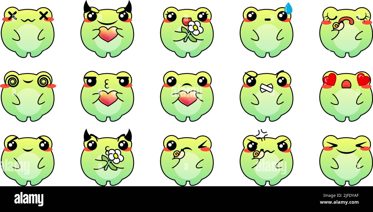 Various Cartoon Frogs Set. Doodle faces, eyes and mouth. Caricature ...