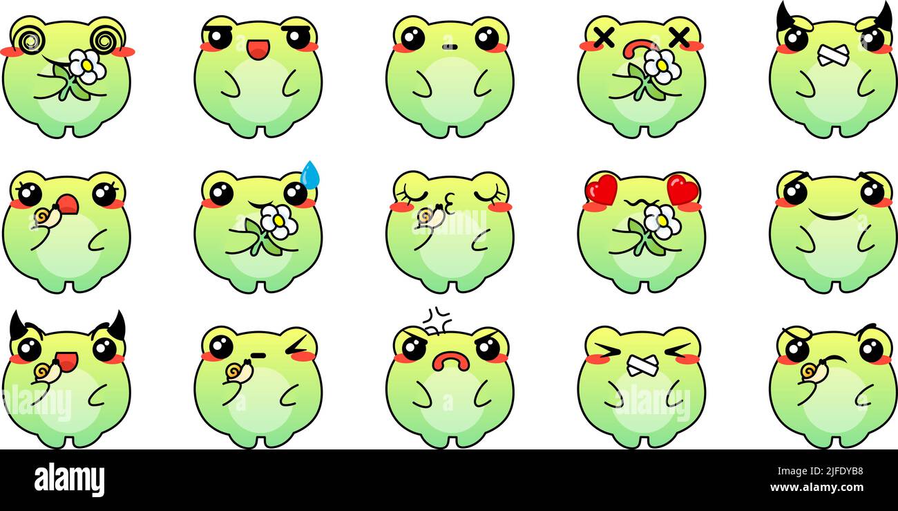 Various Cartoon Frogs Set. Doodle faces, eyes and mouth. Caricature ...