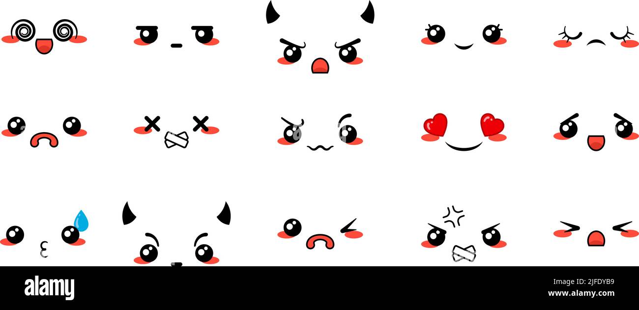 Various Cartoon Emoticons Set. Doodle faces, eyes and mouth. Caricature ...