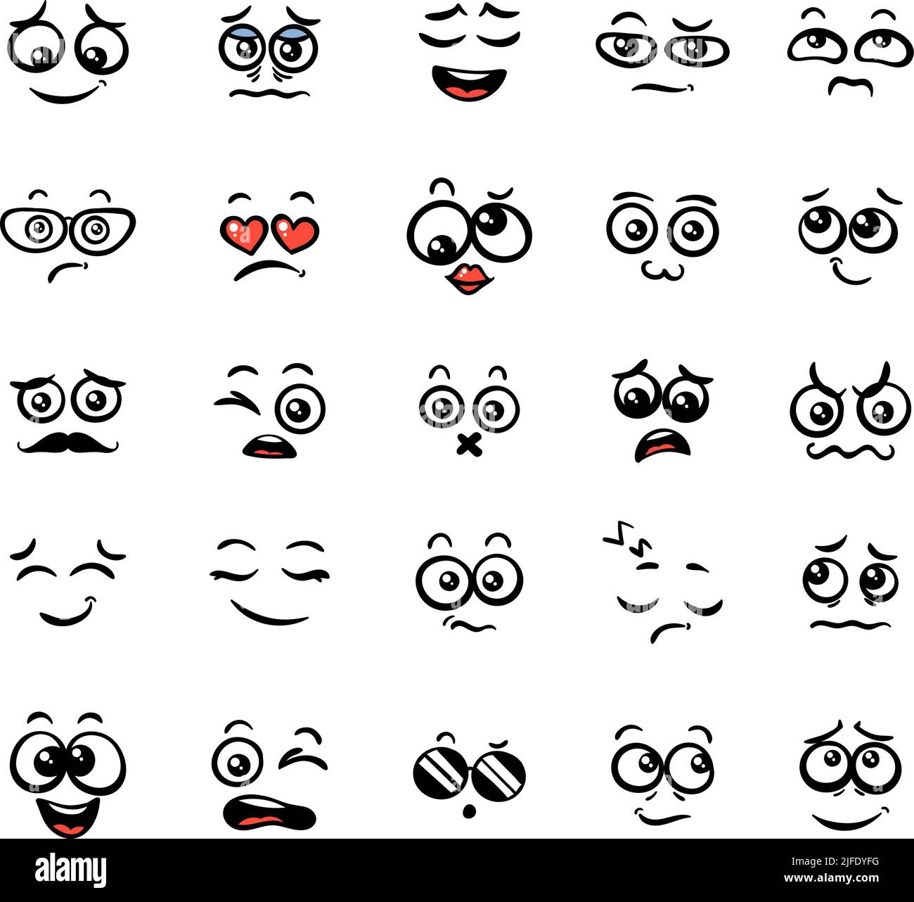 Various Cartoon Emoticons Set. Doodle faces, eyes and mouth. Caricature ...