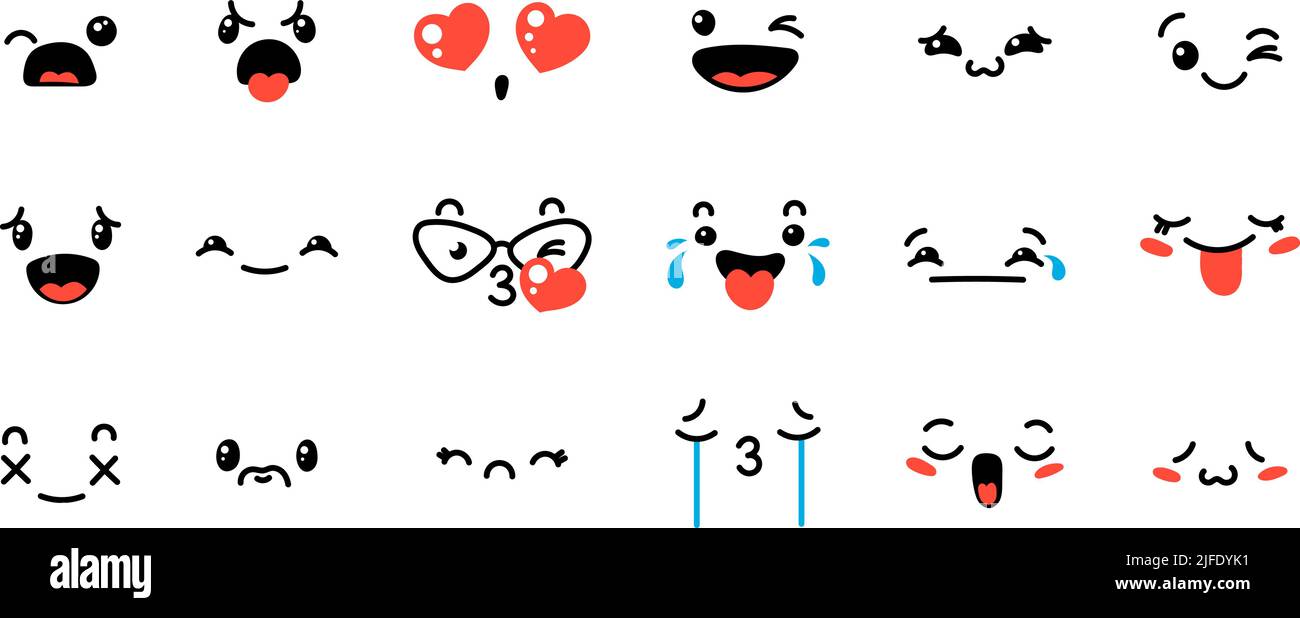 Various Cartoon Emoticons Set. Doodle faces, eyes and mouth. Caricature ...