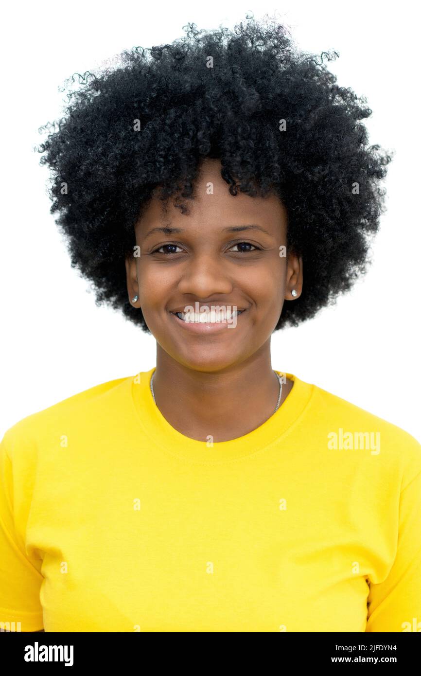 Passport Photo Of Laughing African American Young Adult Woman Isolated