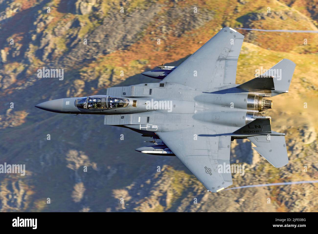 A high shot of F15E and F15C Grim Reapers training over Thirlmere in ...