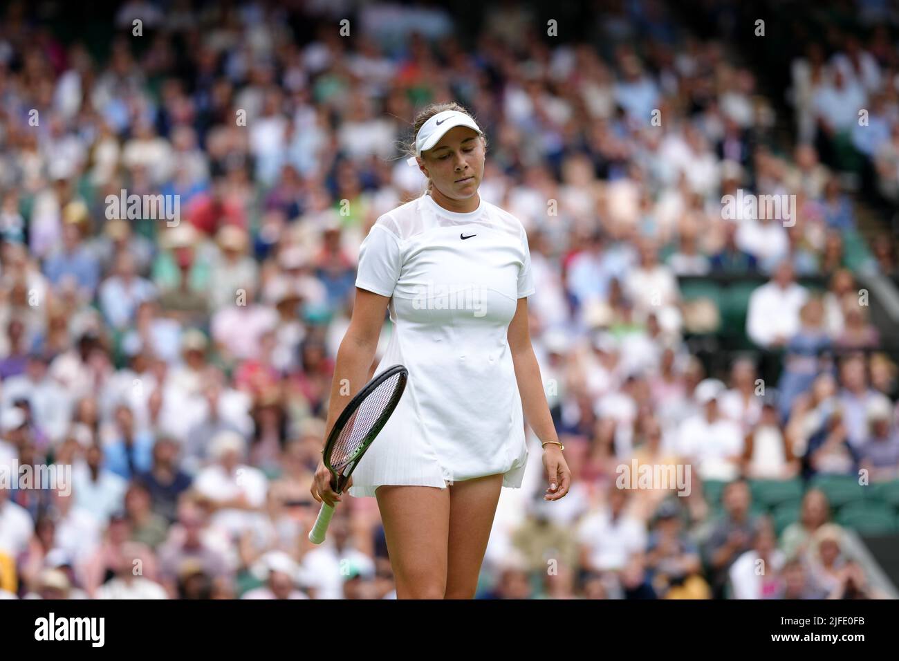 Amanda Anisimova reacts during day six of the 2022 Wimbledon ...