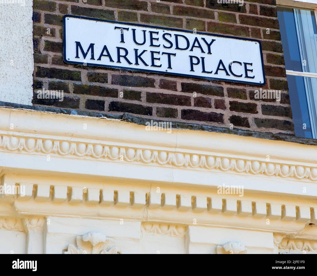 Street sign for Tuesday Market Place in the town of Kings Lynn in ...