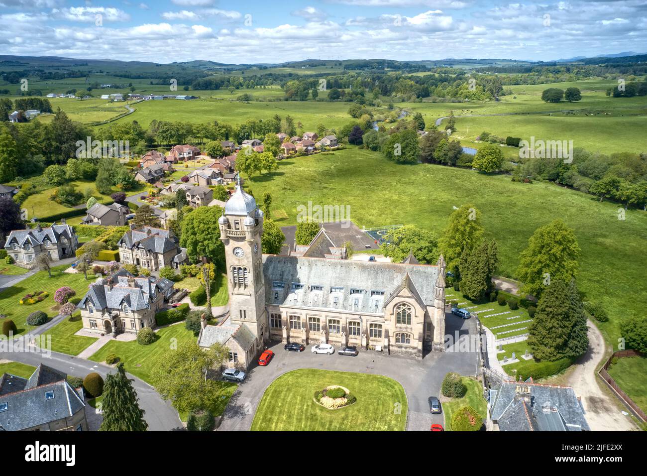 Luxury countryside rural village aerial view from above in Quarriers ...