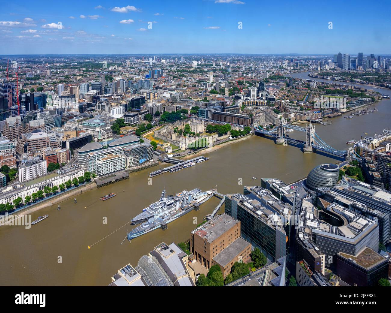 Aerial view over London, looking towards Tower Bridge, from the Shard ...