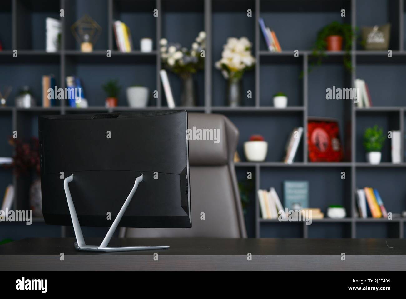 Desk with monitor in the office. Workplace, home office Stock Photo - Alamy