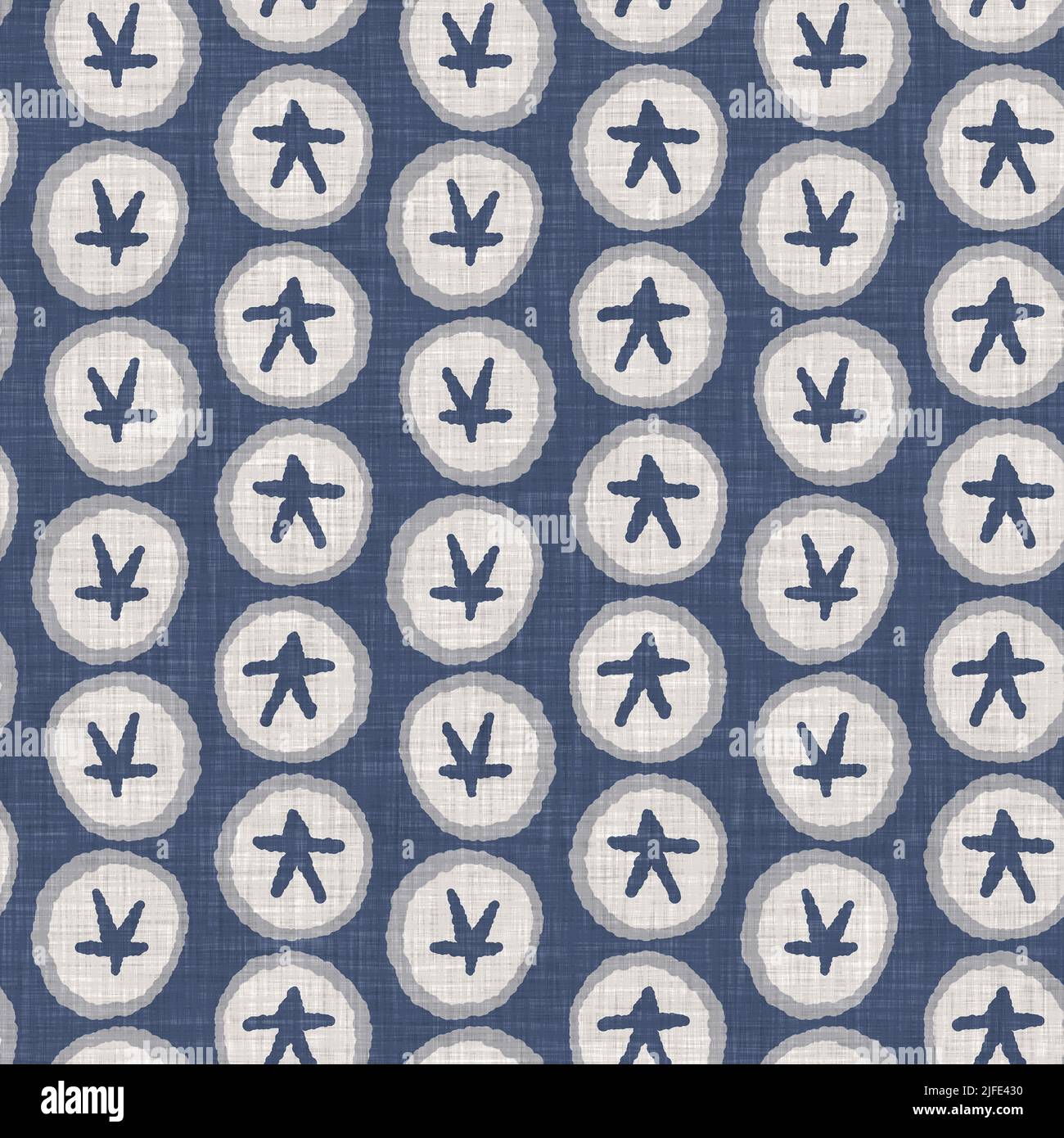 French blue star motif seamless pattern. Tonal country cottage style ...