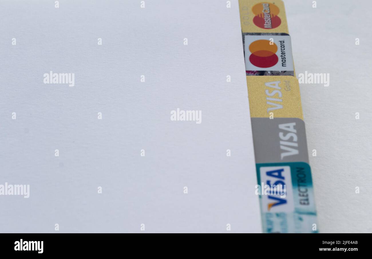 oscow, Russia, August 2019: Notepad with credit cards: Visa, Visa gold ...