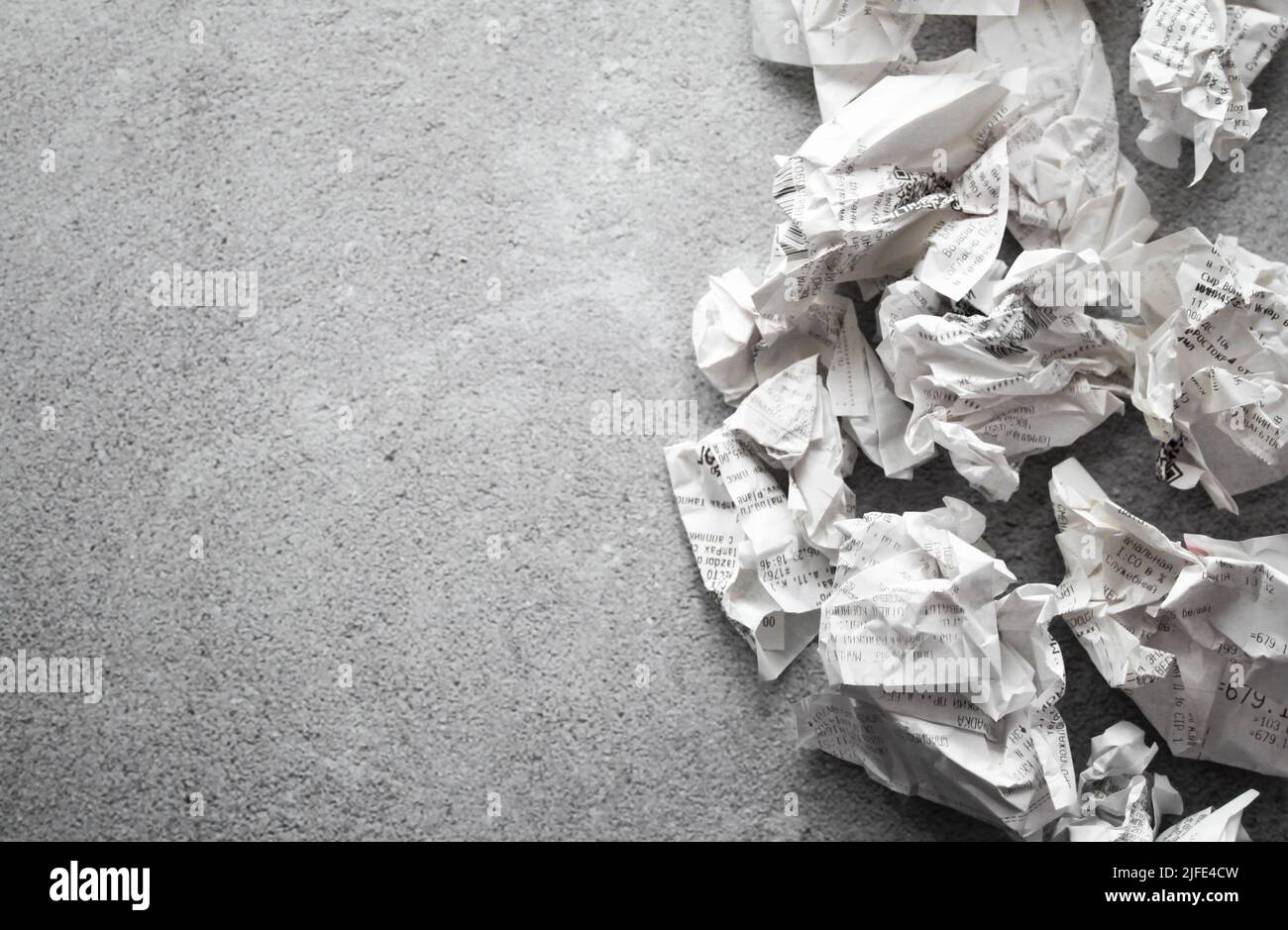 Many crumpled receipts from stores. The concept of shopping and ...