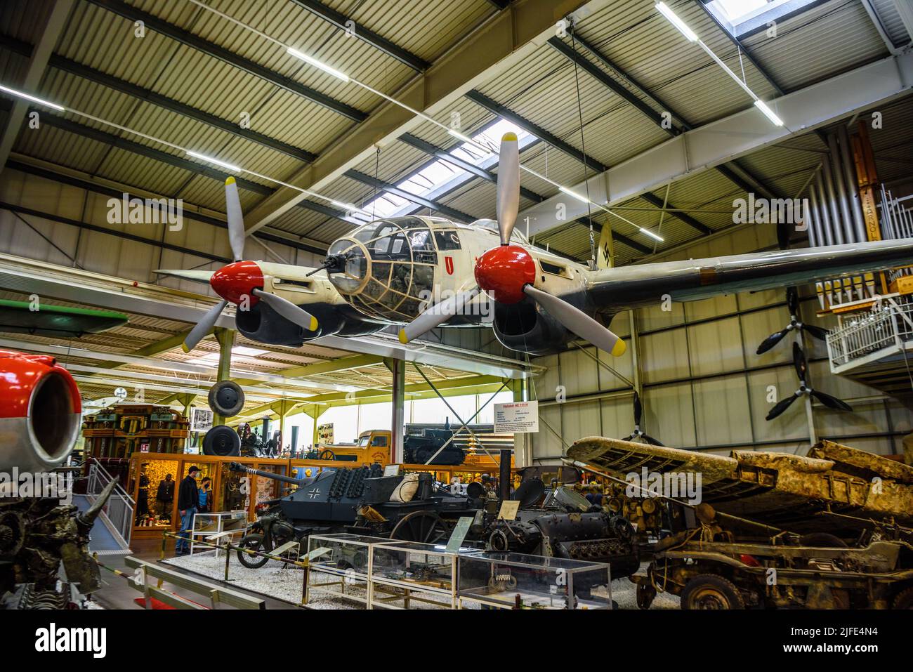 SINSHEIM, GERMANY - MAI 2022: white red german bomber aircraft Heinkel ...