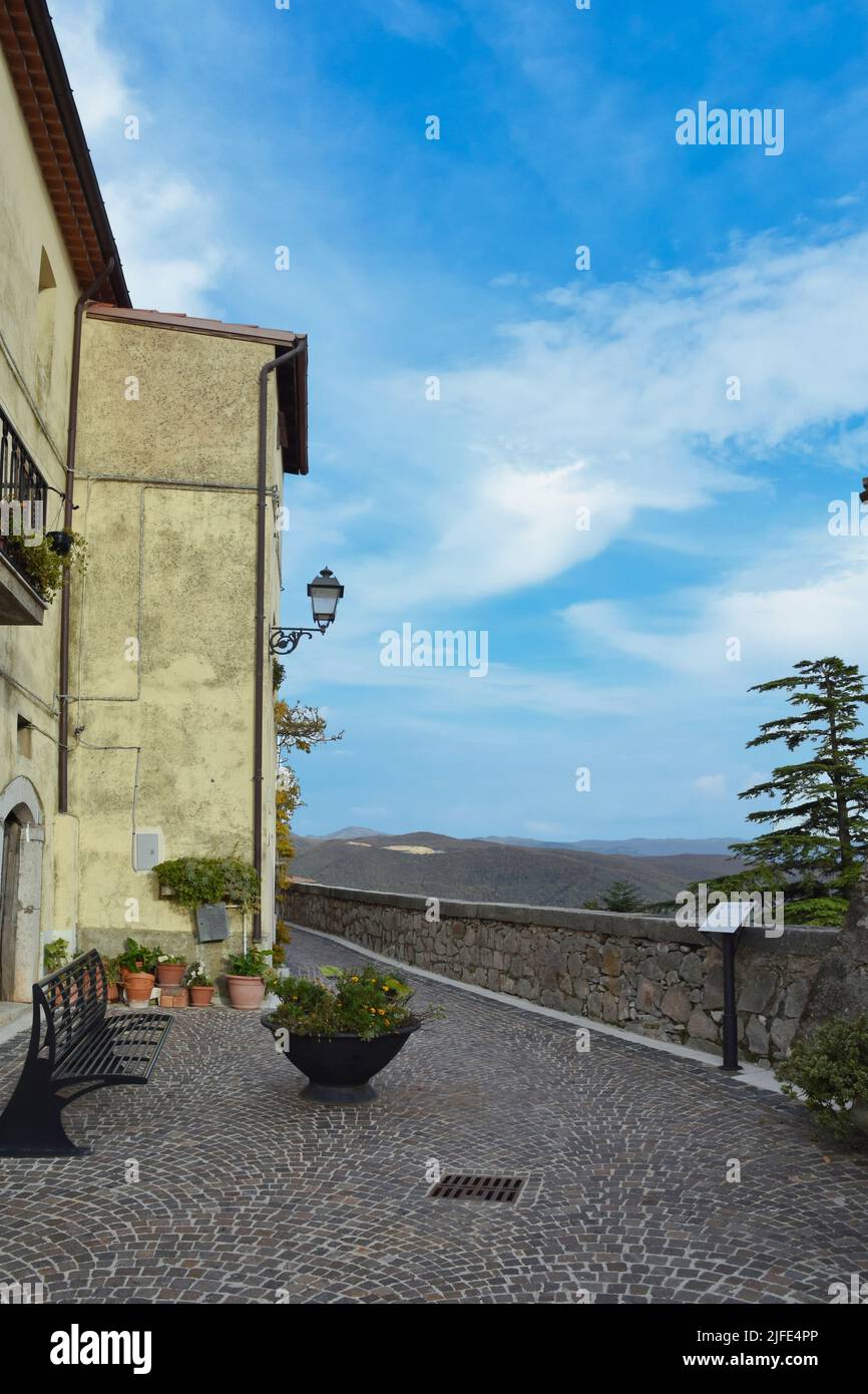 A narrow street in Fornelli village in the Molise region, Italy Stock ...