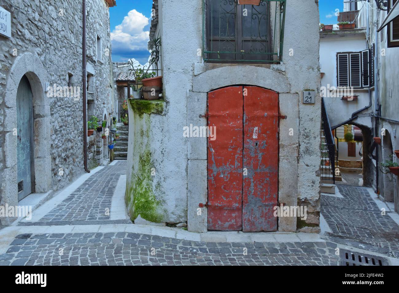 A narrow street in Fornelli village in the Molise region, Italy Stock ...