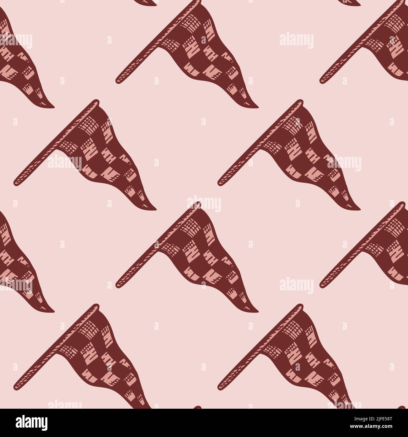 Race flag sketched seamless pattern. Vintage sport elements for drive ...