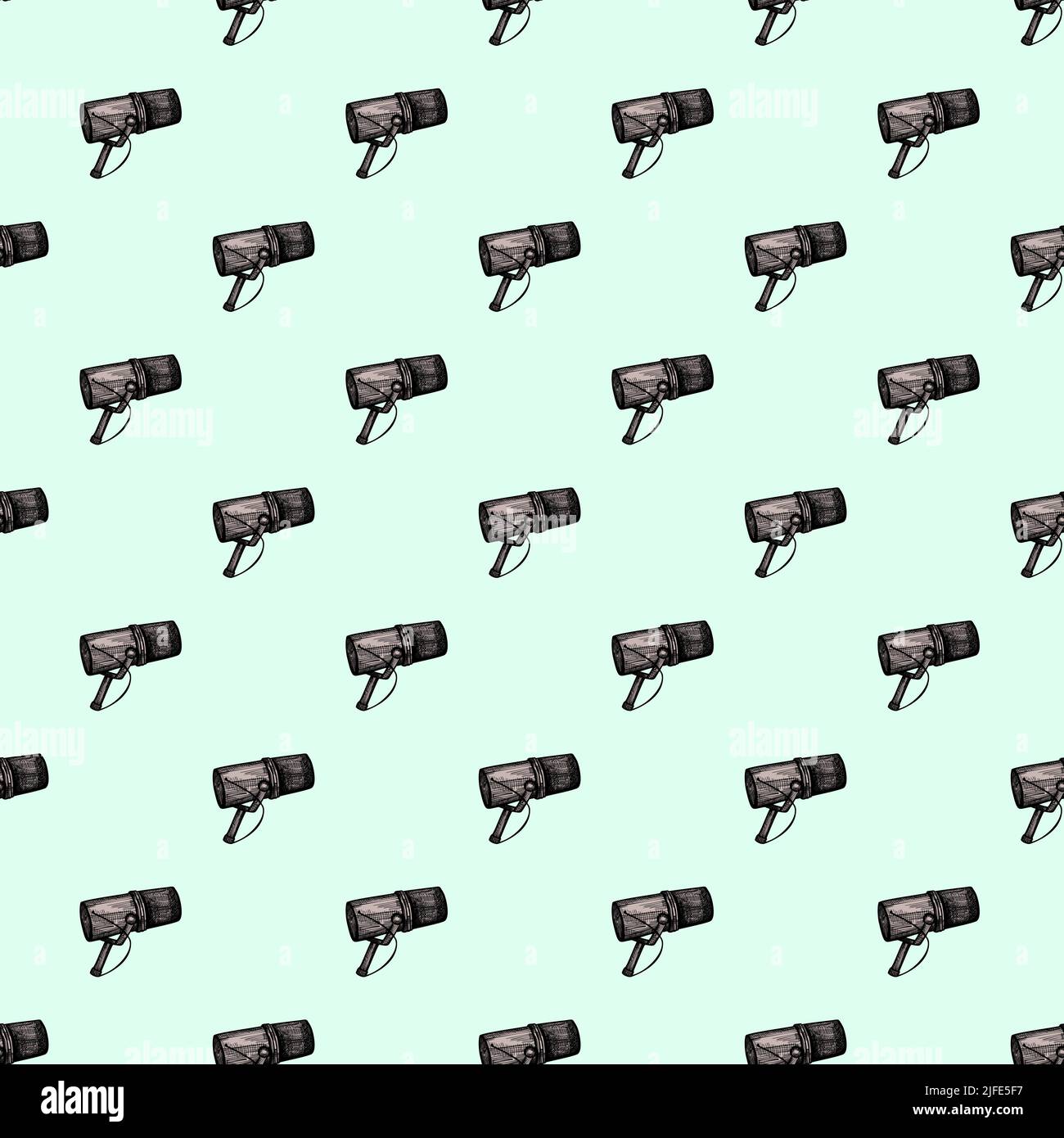 Microphone engraved seamless pattern. Music equipment for studio in ...