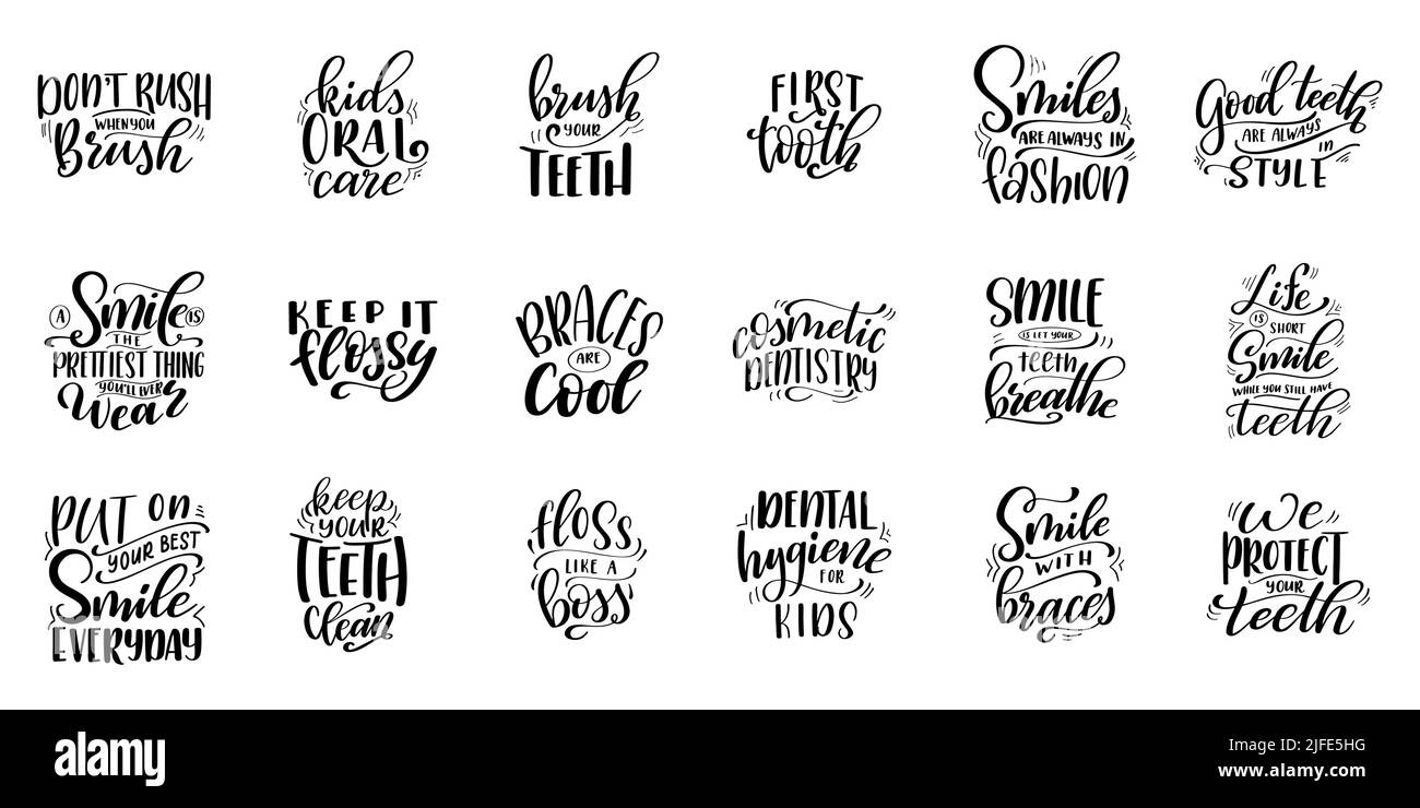 Dental care hand drawn quote. Typography lettering for poster. Dentists ...