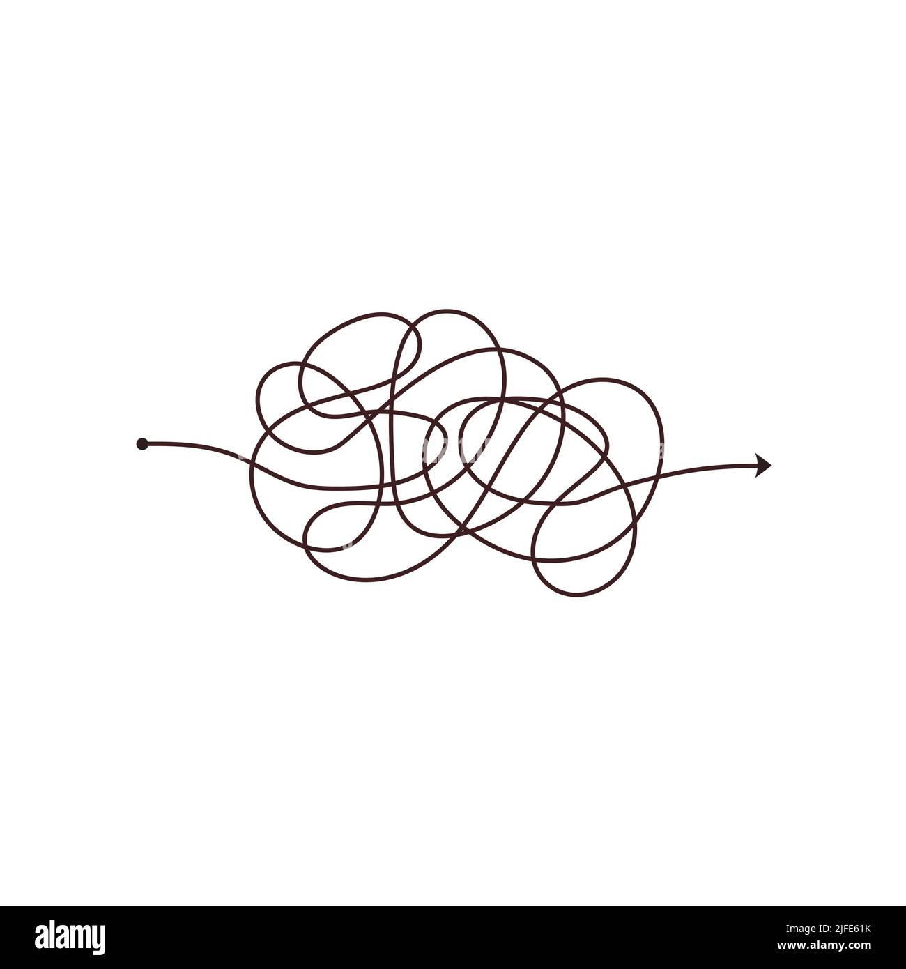 Simple line and complex easy way. Scribble doodle chaos mindset. Problem solving, difficult line ...