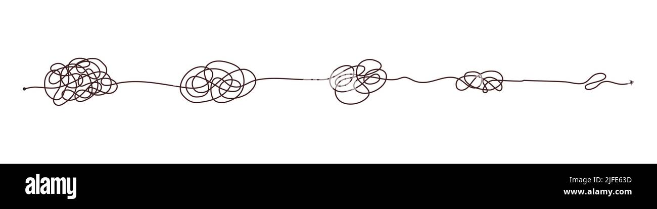 Simple line and complex easy way. Scribble doodle chaos mindset. Problem solving, difficult line ...