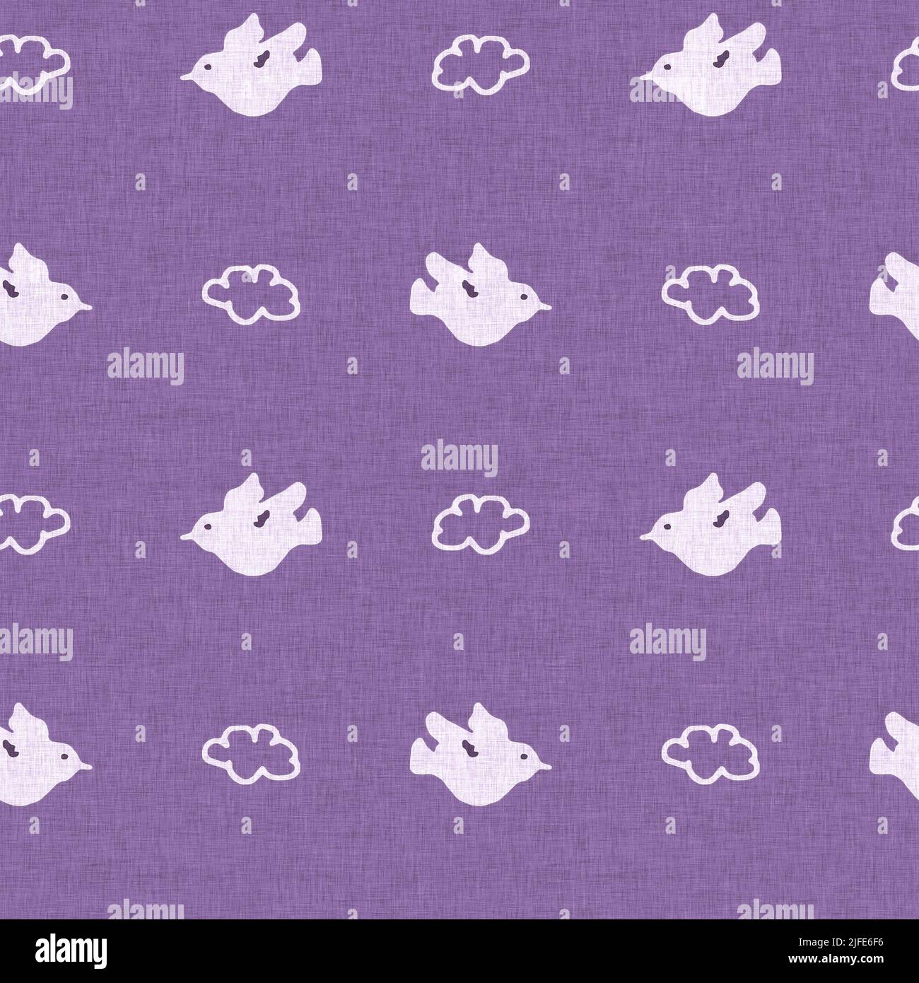Gender neutral bird in sky seamless raster purple background. Simple ...