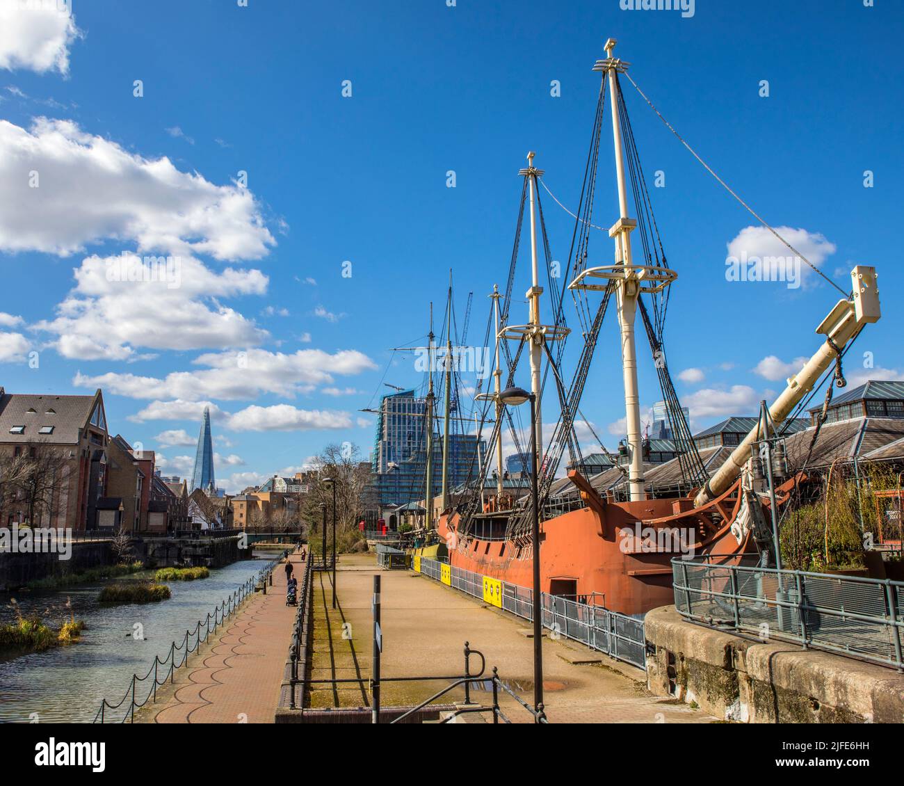 London, UK - March 17th 2022: Replica ships at the historic Tobacco ...