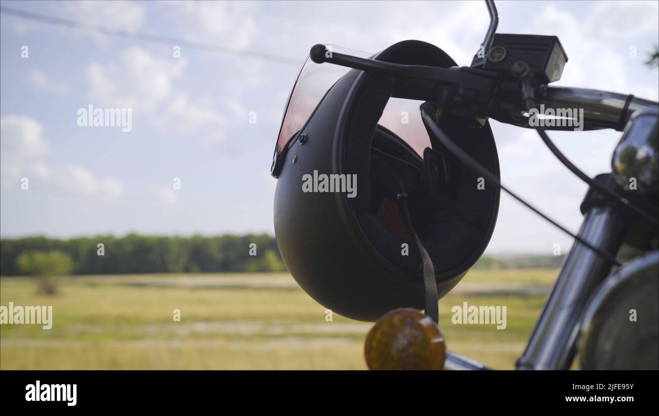 Motorcycle scooter gas and brake handle with chrome and black helmet ...