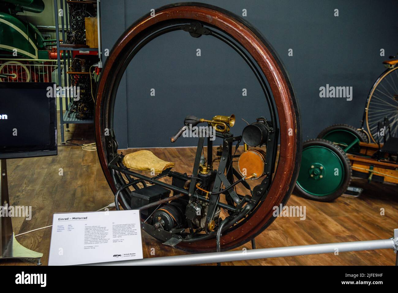 SINSHEIM, GERMANY - MAI 2022: wooden unicycle motorcycle 1894 Stock ...