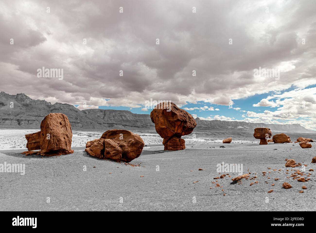 Mega size boulders next to the highway, picnic bench for scale ...