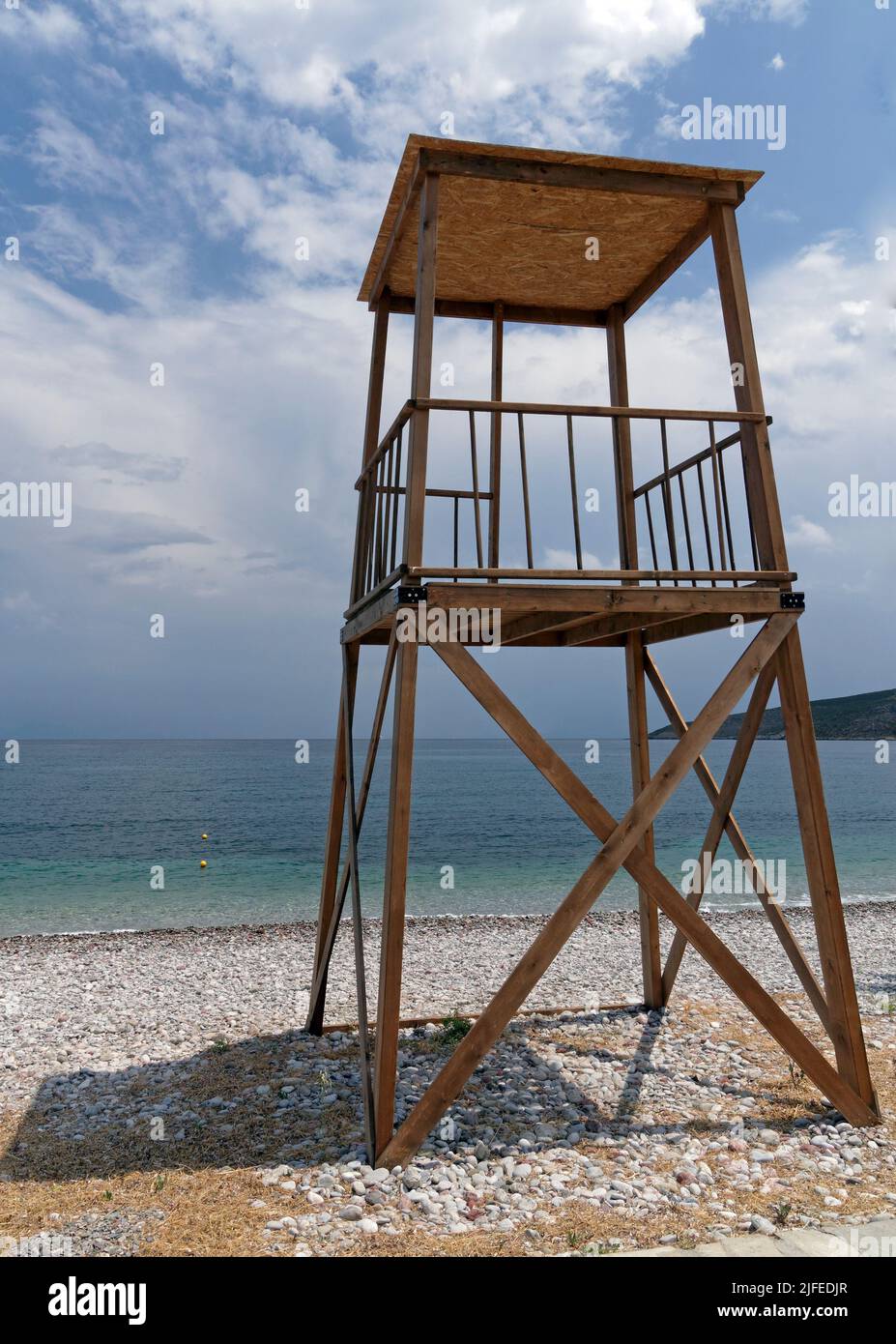 Wooden lifeguard platform / station,beach , Livadia village, Tilos ...