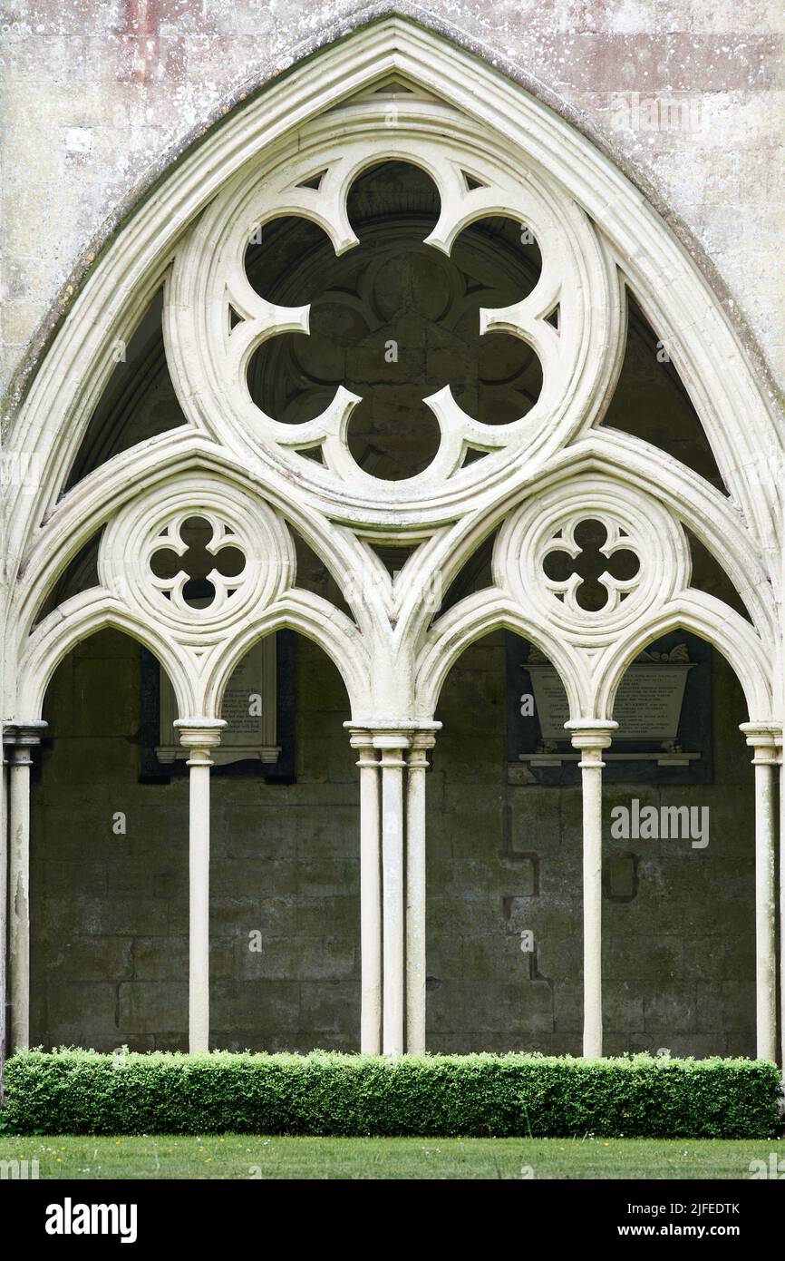 Decorated see-through stone window in the cloister at the medieval ...