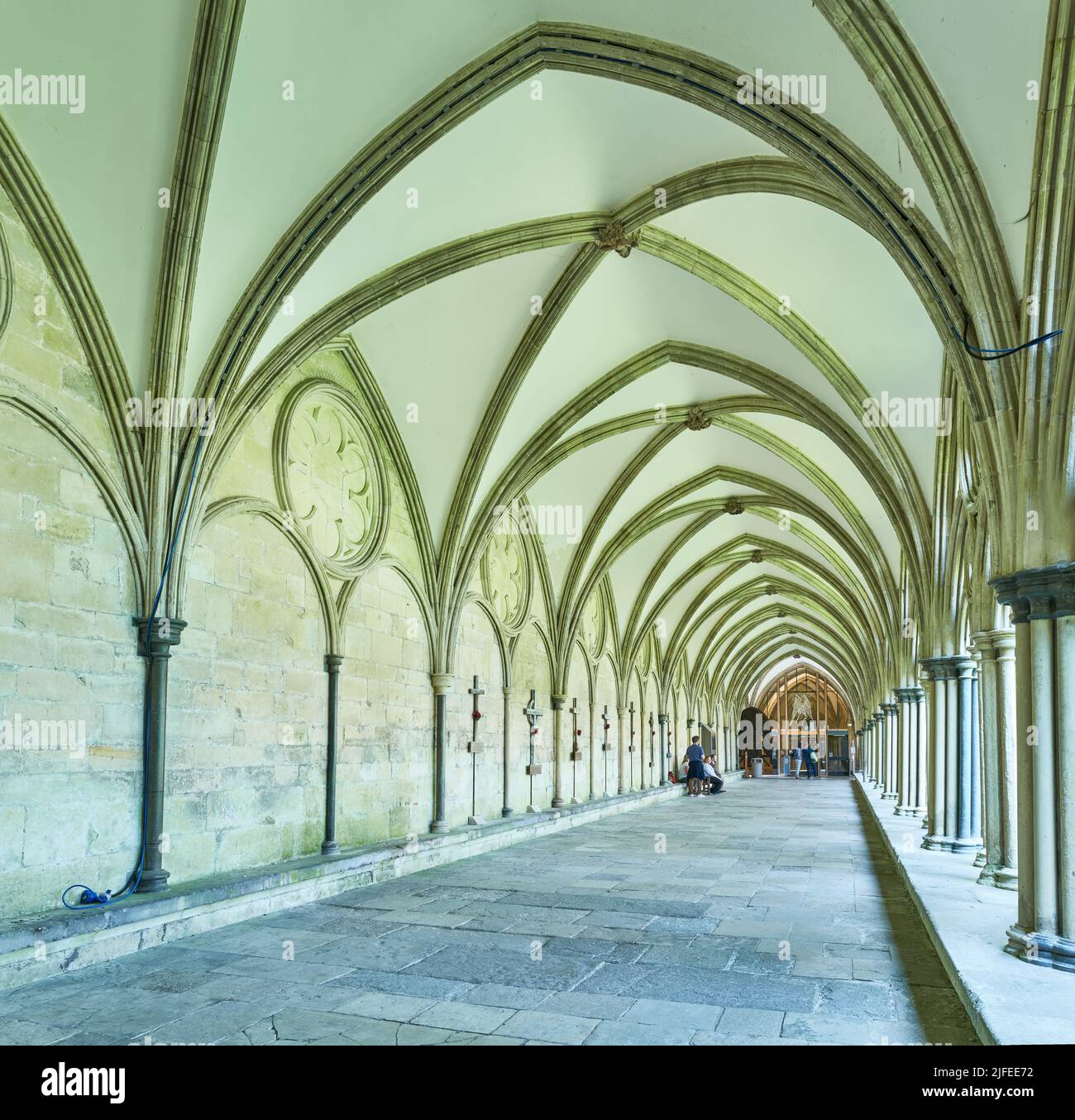Corridor in the cloister at the medieval christian cathedral of ...