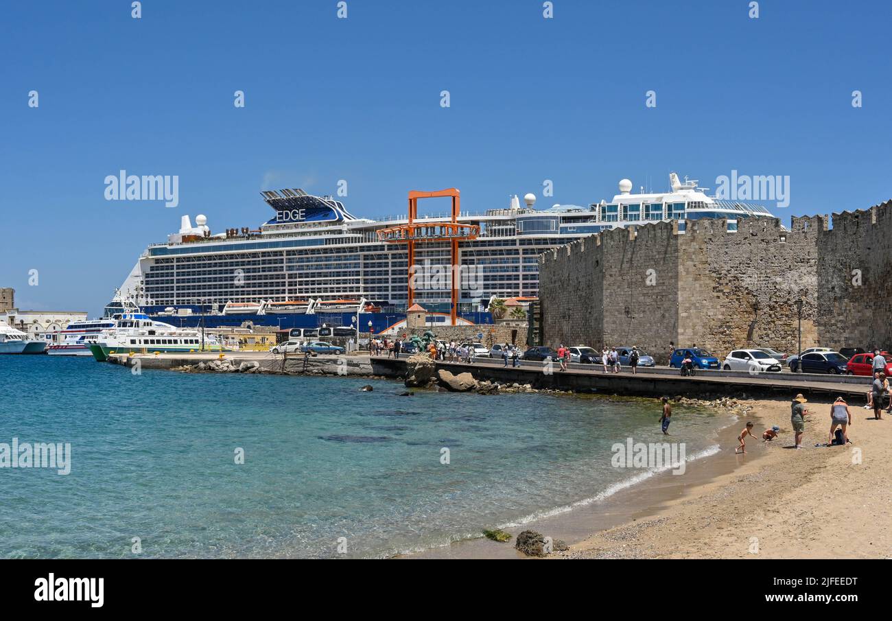 Rhodes, Greece destination- May 2022: Panoramic view of the port with ...