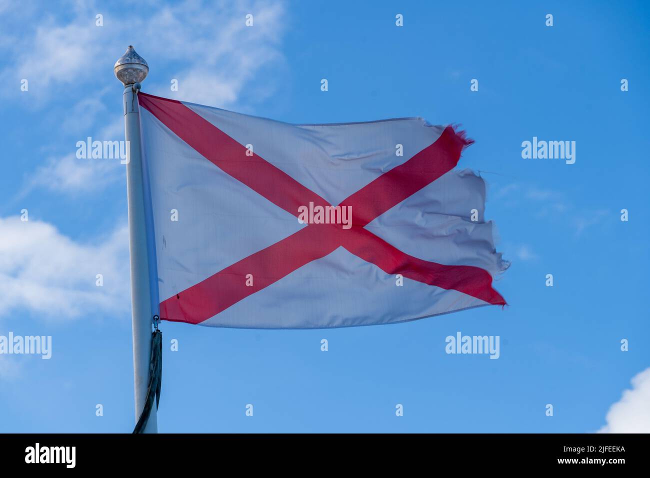 England St George Red Cross on White Background Flag flying in breeze ...