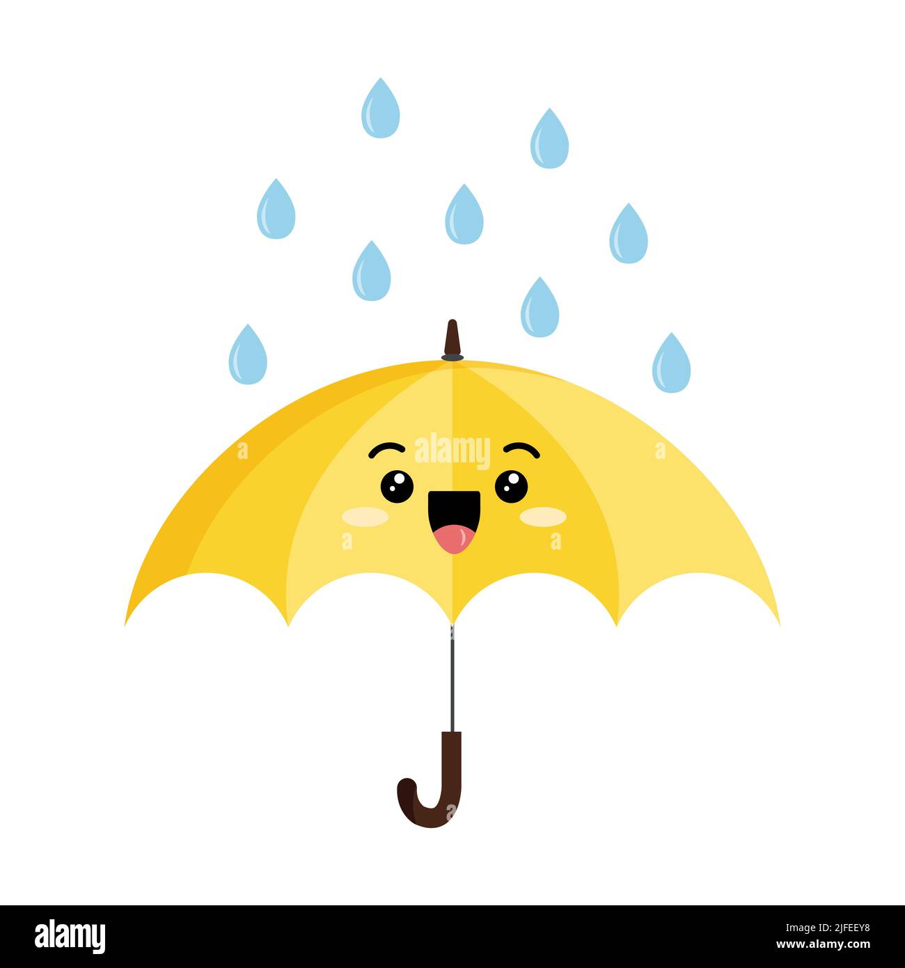 Cute open umbrella with rain drop cartoon character emoji icon Stock ...
