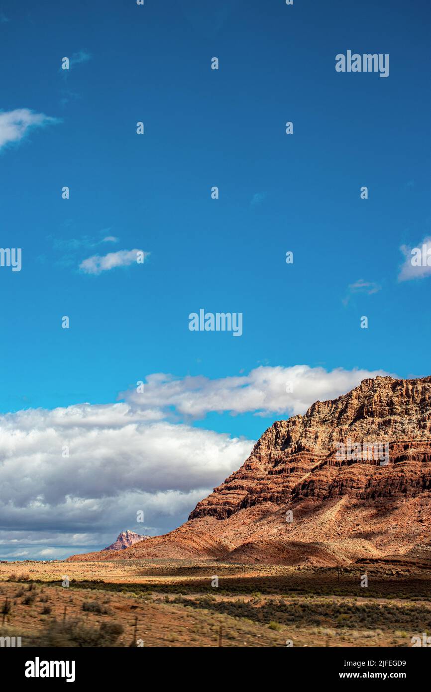 Rugged brown hills of the desert and the blue skies of Spring, AZ, USA ...