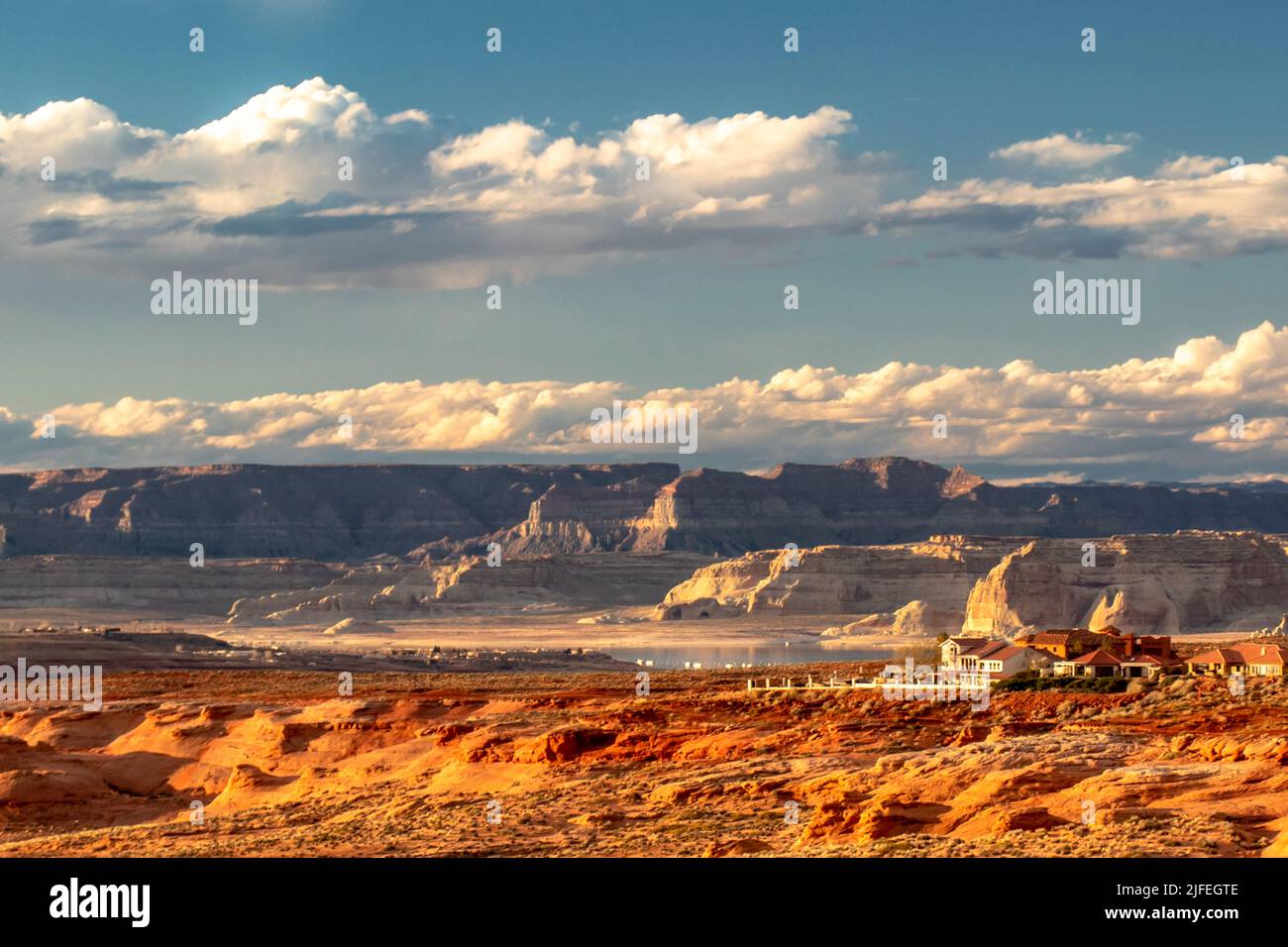 Beautiful town of Page by the river side of Colorado during the golden ...