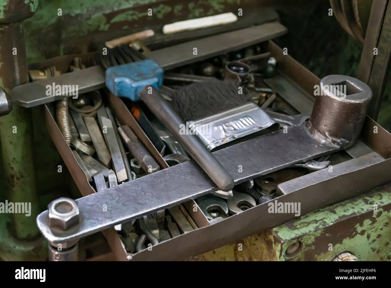 Closeup of lathe machinery equipment like. Vintage Industrial Machinery ...