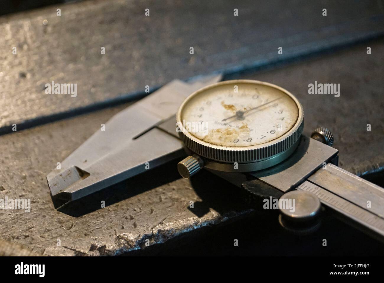 Closeup of a measuring special equipment like vernier of old Lathe ...