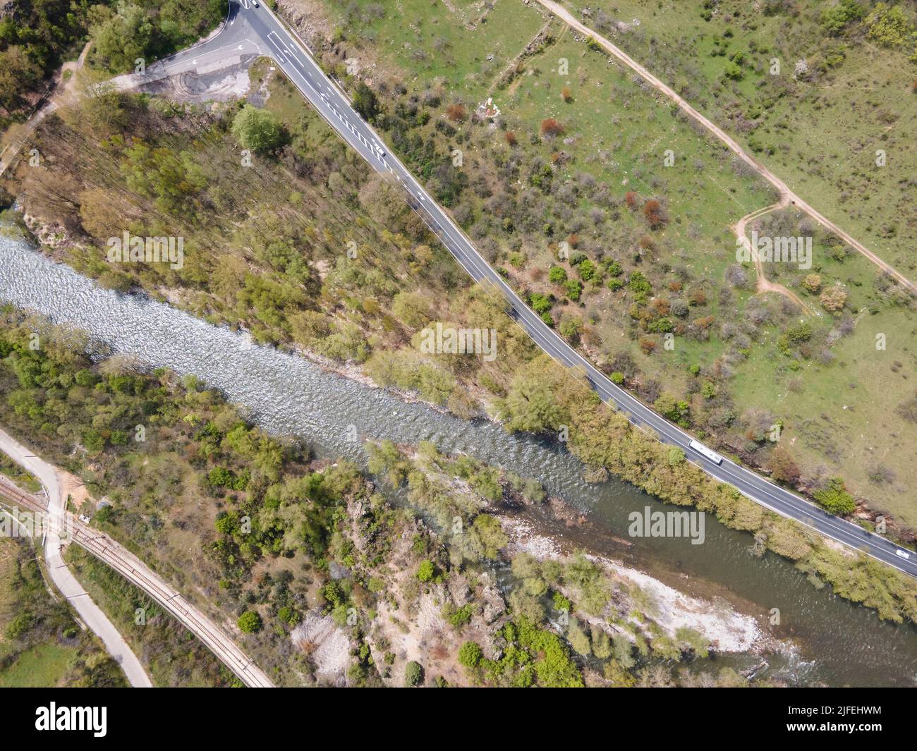 Amazing Aerial view of Struma River passing through the Kresna Gorge ...