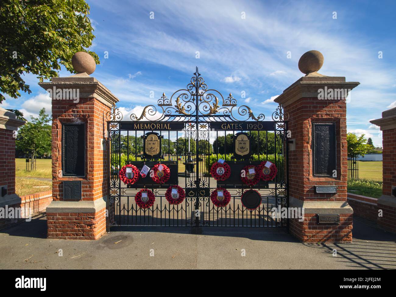 The War Memorial Gates at the entrance to the Recreation Ground in ...