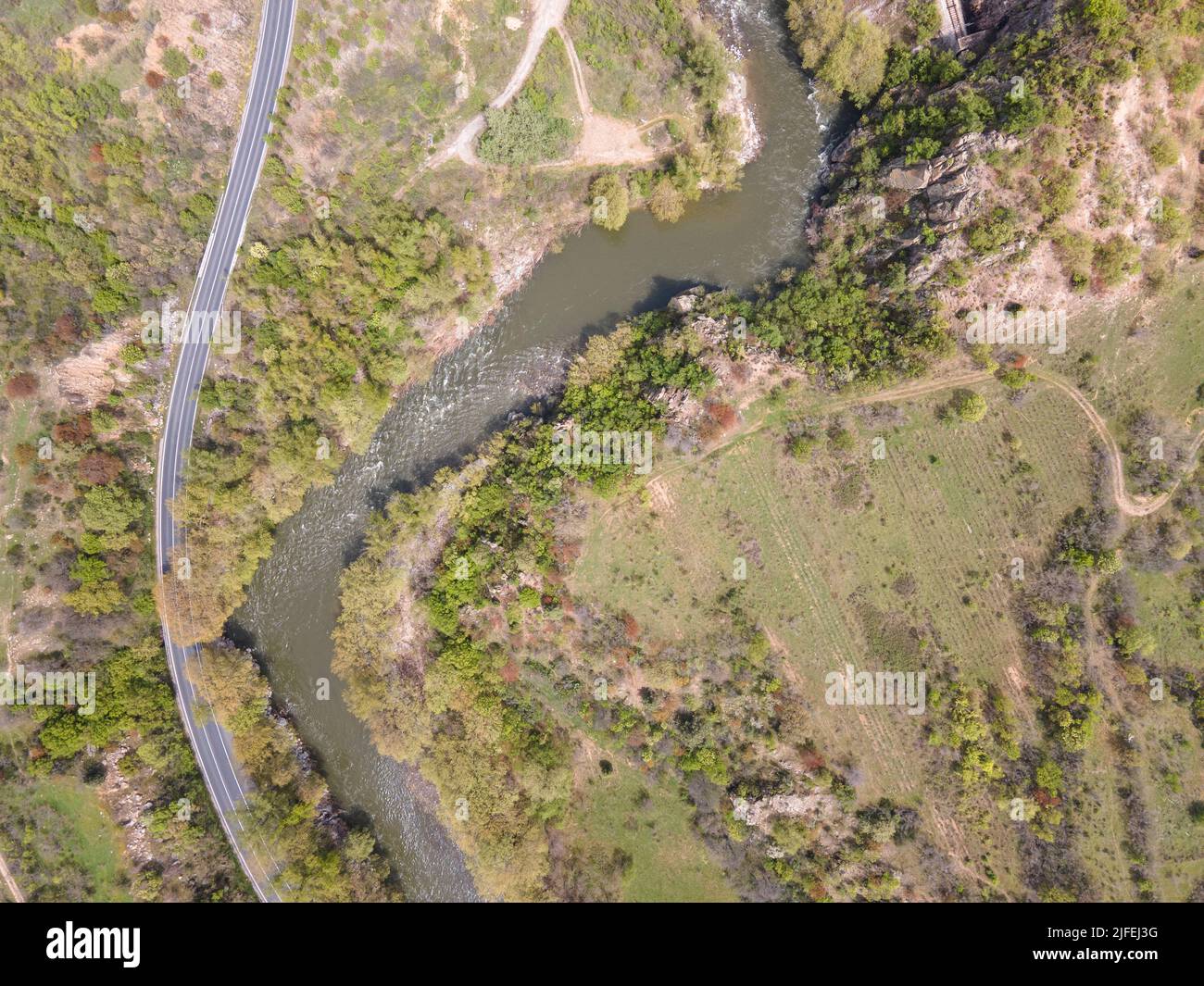 Amazing Aerial view of Struma River passing through the Kresna Gorge ...