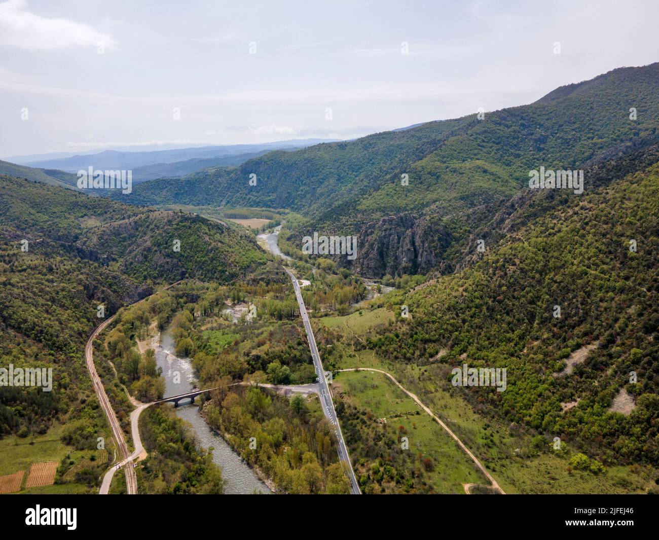 Amazing Aerial view of Struma River passing through the Kresna Gorge ...