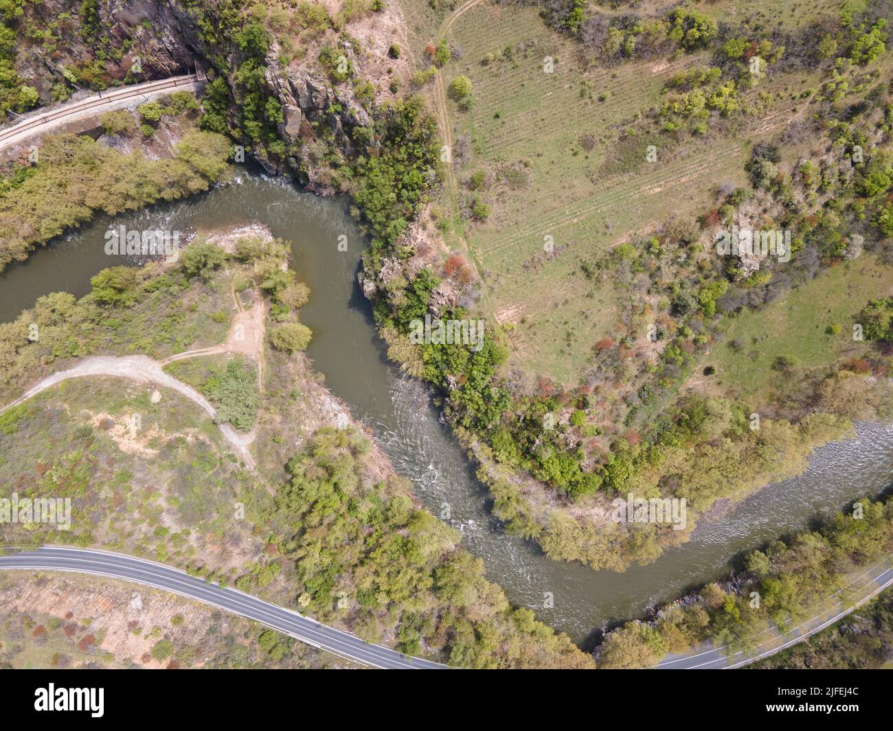 Amazing Aerial view of Struma River passing through the Kresna Gorge ...