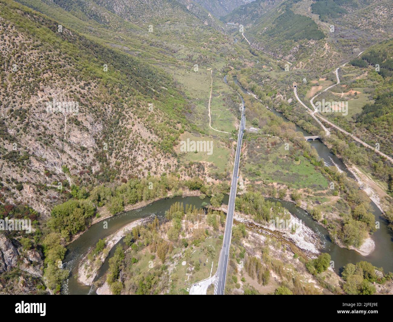 Amazing Aerial view of Struma River passing through the Kresna Gorge ...
