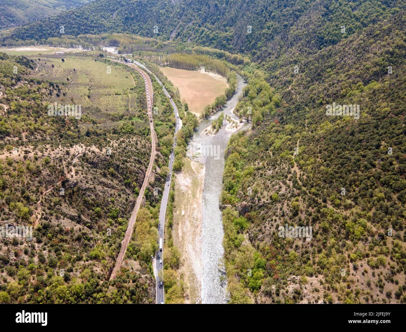 Amazing Aerial view of Struma River passing through the Kresna Gorge ...