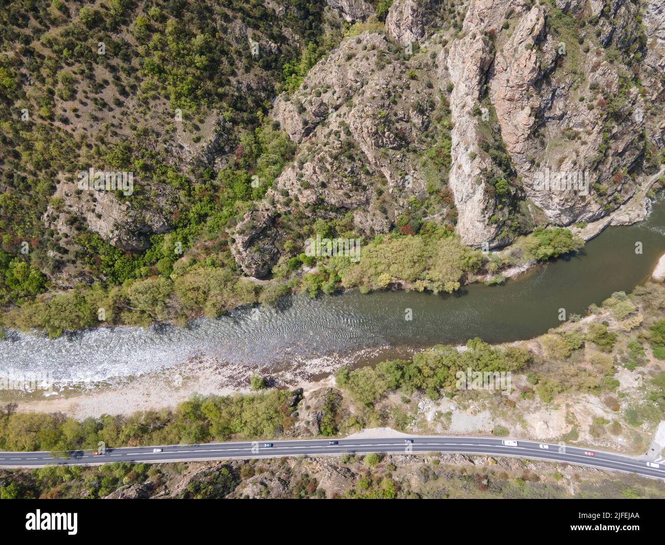 Amazing Aerial view of Struma River passing through the Kresna Gorge ...