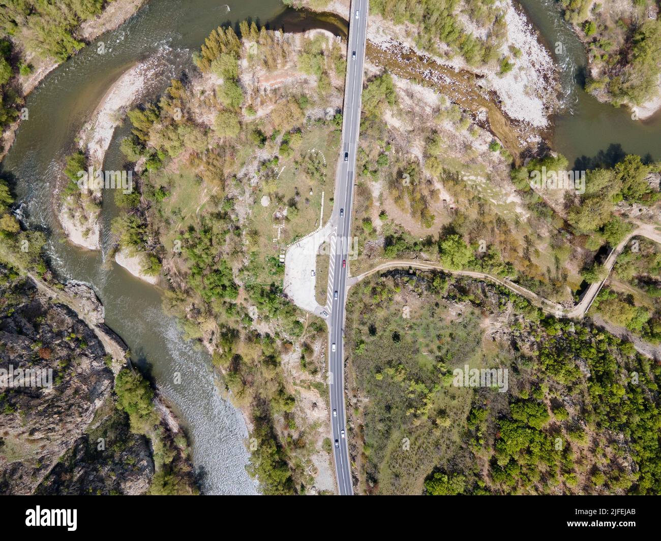 Amazing Aerial view of Struma River passing through the Kresna Gorge ...