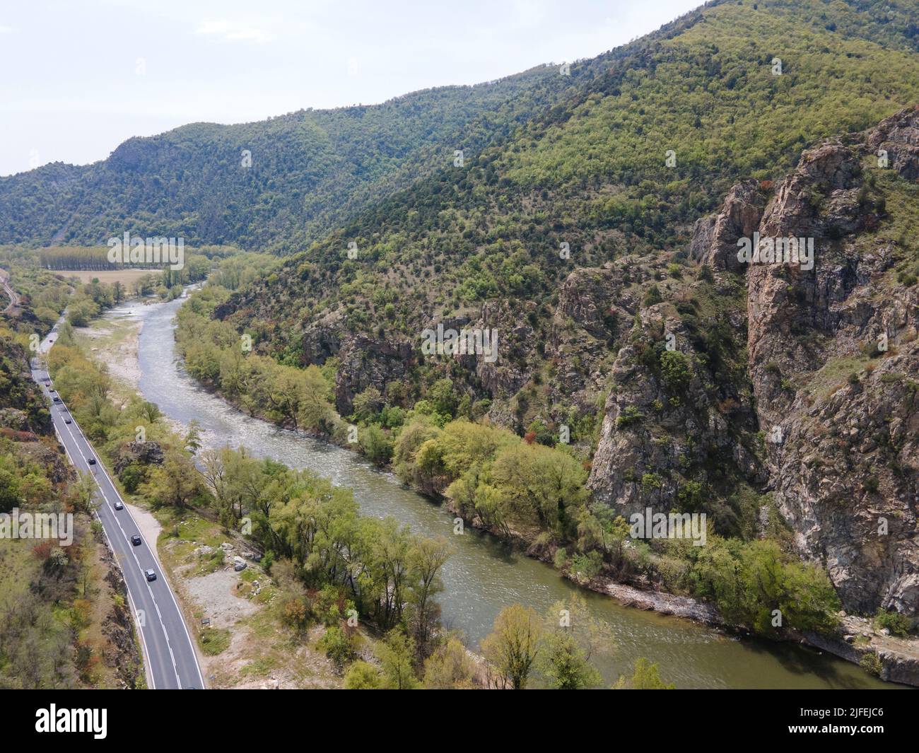 Amazing Aerial view of Struma River passing through the Kresna Gorge ...