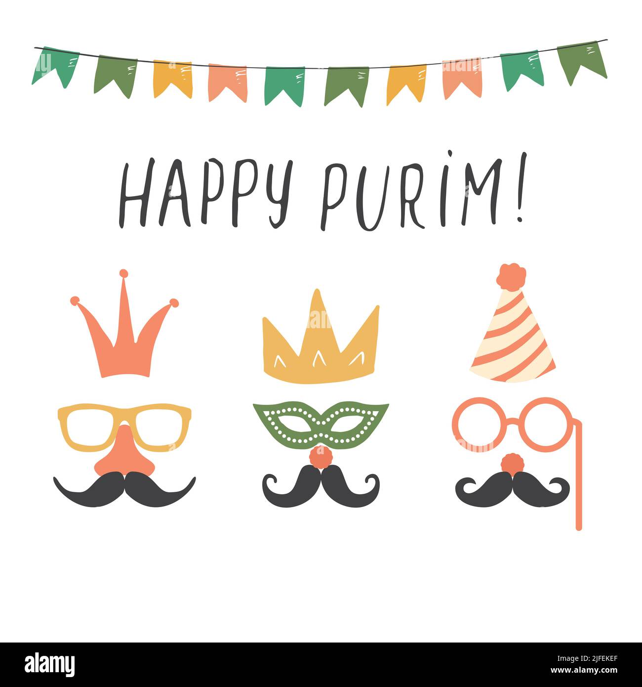 Happy Purim lettering, Jewish holiday and traditional elemets. vector ...