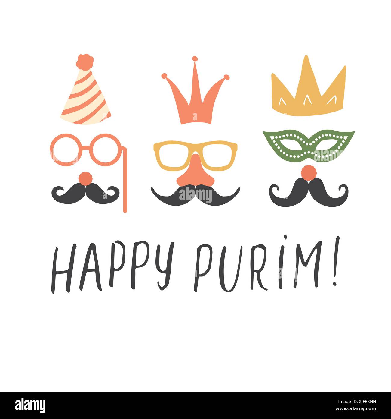 Happy Purim lettering, Jewish holiday and traditional elemets. vector ...